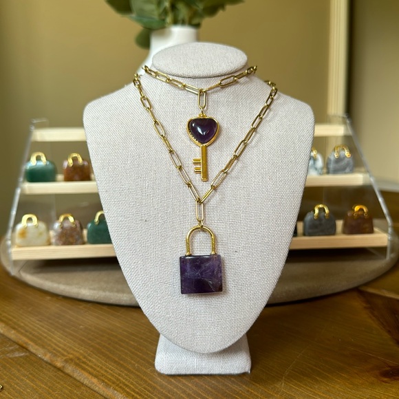 Hand Crafted | Jewelry | Amethyst Crystal Lock Key Set Paper Clip Chain ...